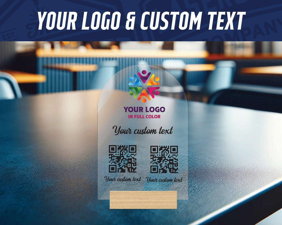 Tabletop Acrylic QR Code Sign with Base | The Lasercraft Co.