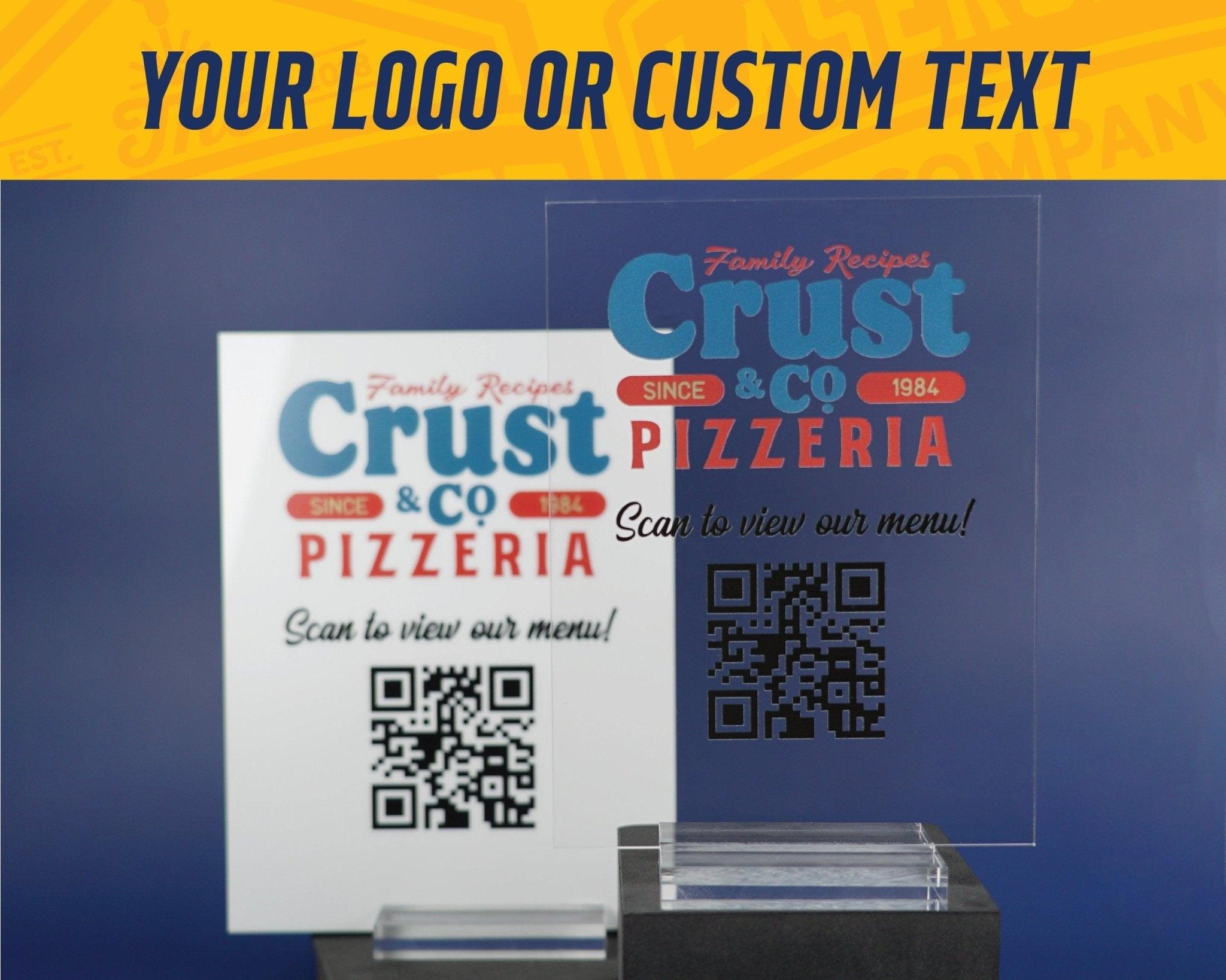 Tabletop Acrylic QR Code Sign with Base | The Lasercraft Co.